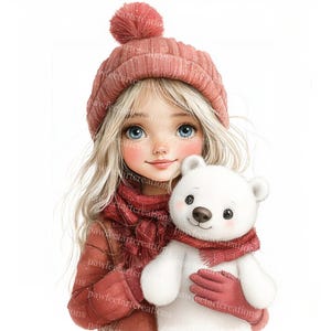 Girl and Polar Bear Clipart: Watercolor Style Jpgs (digital Download ...