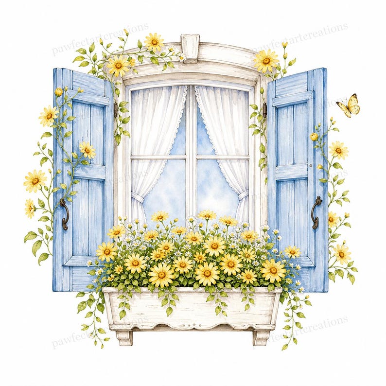20 Summer Window Flowers Clipart, Summer Window Flowers Watercolor Jpgs ...