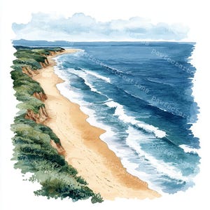 Coastal Watercolor Clipart: Beach & Ocean Art (digital Download) - Etsy
