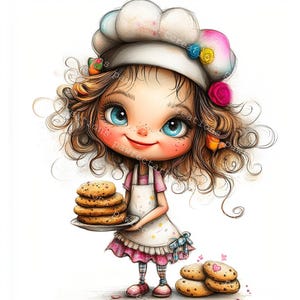 10 Funny Baker Girls Clipart, Quirky Girl, Bakery, Printable Watercolor ...