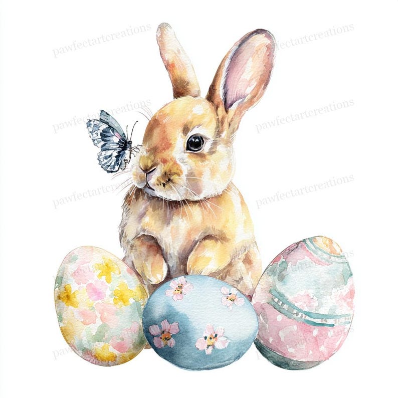 24 Easter Bunny and Egg Clipart, Pastel Spring Nursery Clipart, Digital ...
