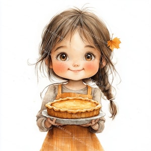 Thanksgiving Girl Clipart: Autumn Harvest Watercolor (digital Craft) - Etsy