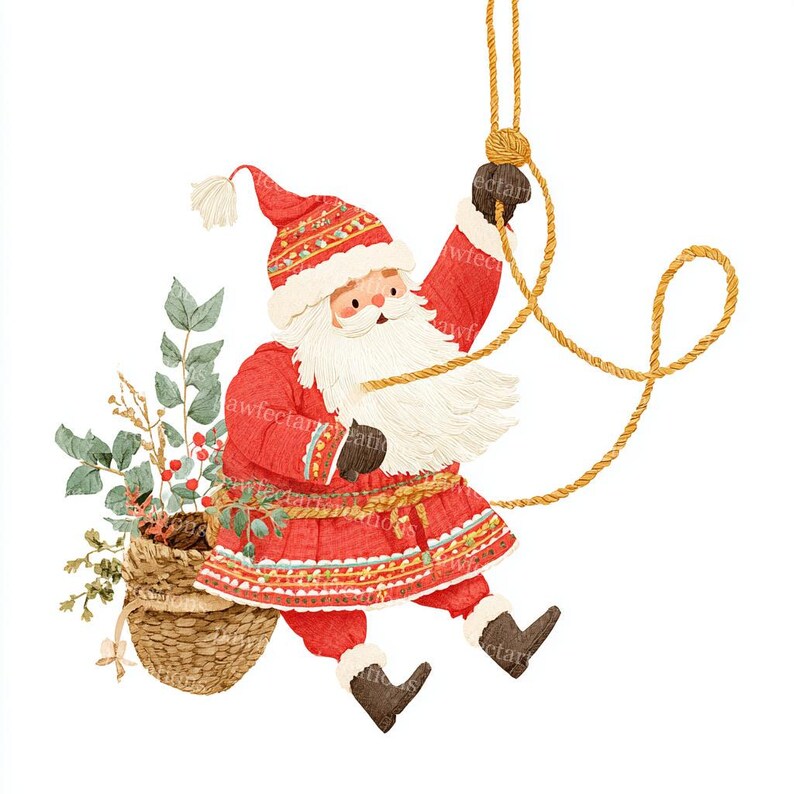 16 Santa Climbing on Rope Clipart, Christmas Art,christmas Card ...