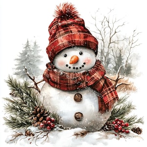 10 Vintage Christmas Snowman Clipart: Retro Watercolor Jpgs (digital ...