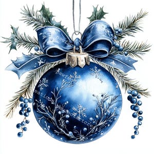 Blue Christmas Bauble Clipart: Watercolor Holiday Ornaments (digital ...