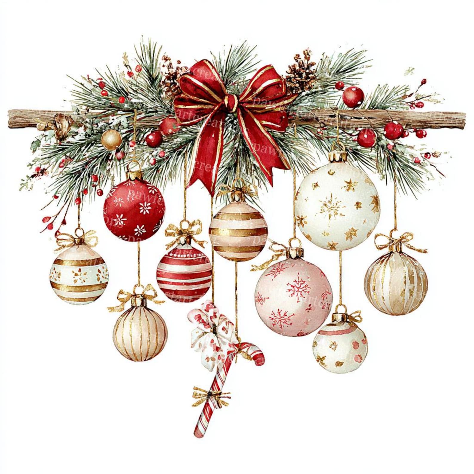 24 Christmas Decor Clipart, Christmas Hanging, Christmas Bauble ...