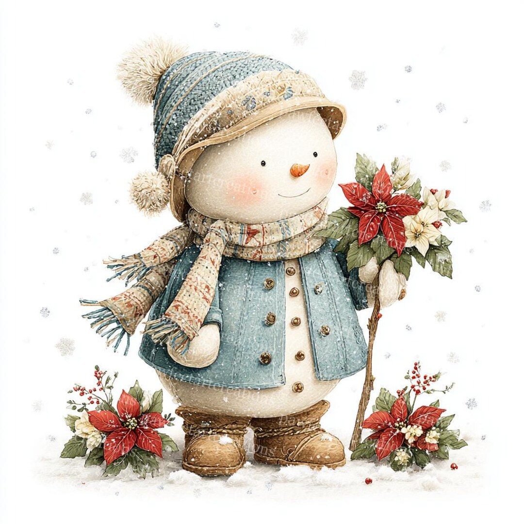 25 Whimsical Christmas Snowman Clipart,festive Holiday Graphics ...