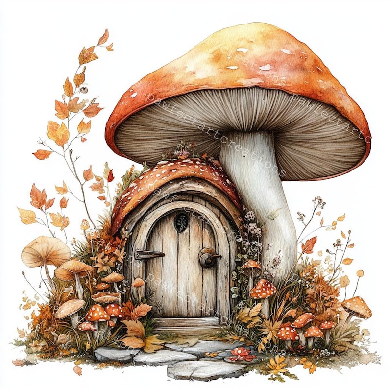 Autumn Fairy House Clipart: Watercolor Cottage Door (digital Download ...
