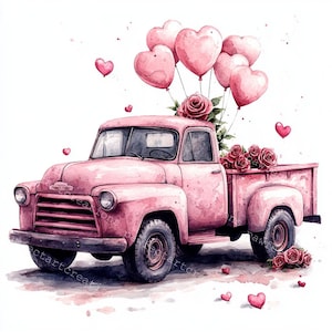 14 Valentine's Day Truck Clipart, Pink Vintage Truck, Valentine ...
