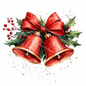 Christmas Bell Clipart: Golden Watercolor Jingle Bells (digital ...