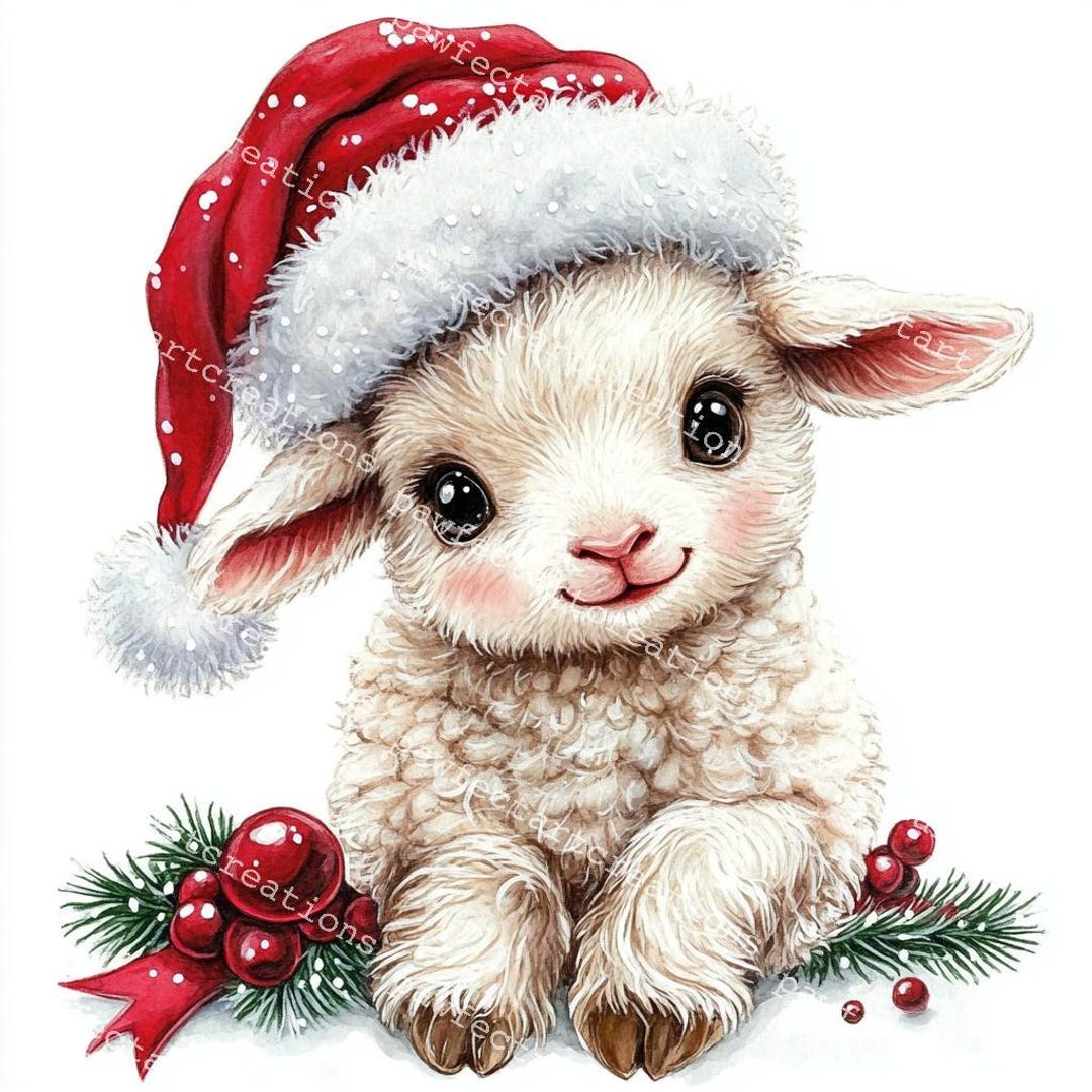 21 Cute Christmas Lamb Clipart, Sheep Clipart, Christmas Card,printable ...