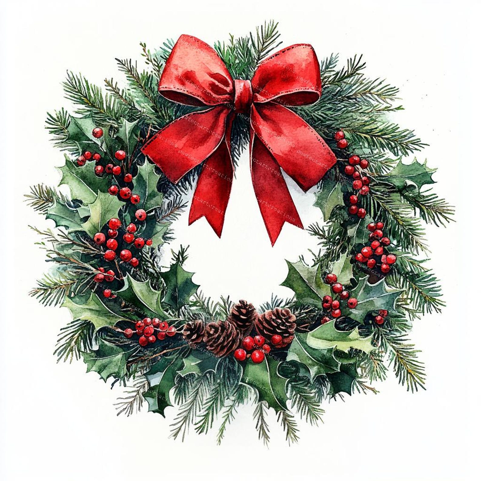 Watercolor Christmas Wreath Clipart: Holiday Papercraft (digital ...