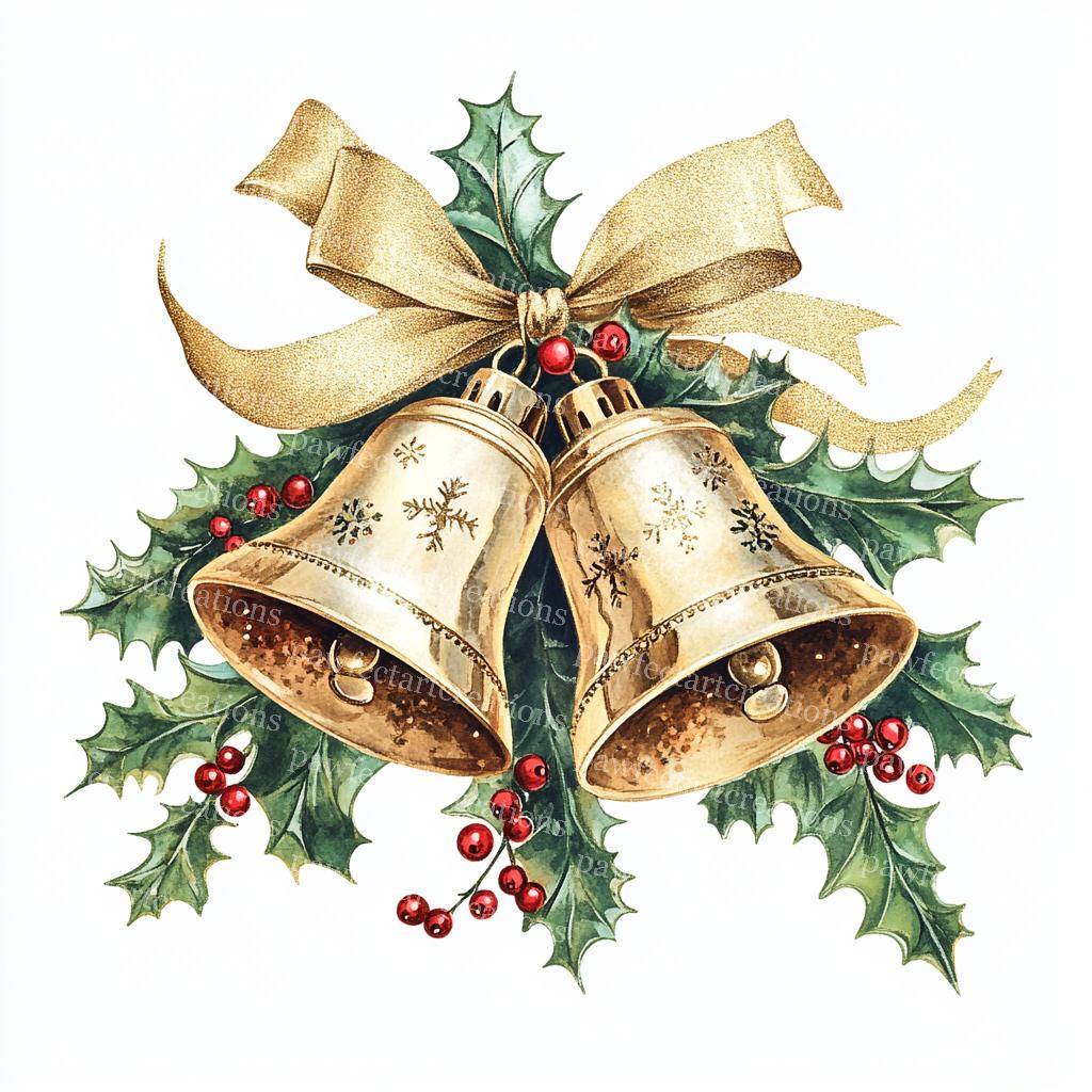 17 Christmas Bell Clipart: Watercolor Jingle Bells, Festive Holiday ...