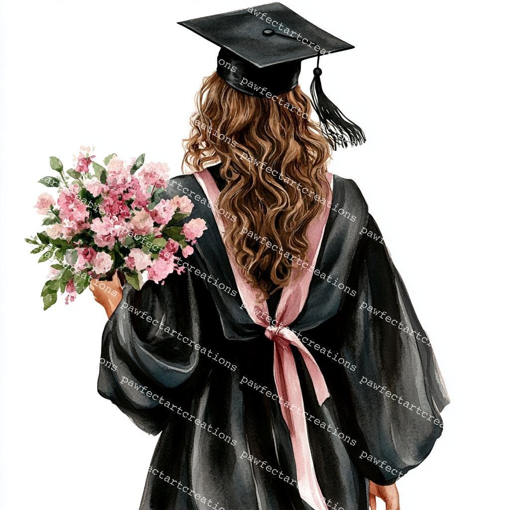 Girl Graduation Clipart: Watercolor Student Grad Designs (digital ...