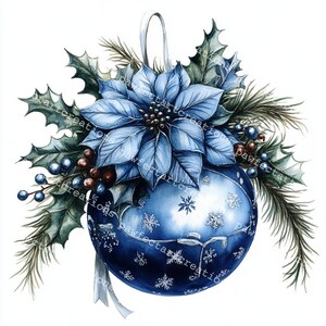 Blue Christmas Bauble Clipart: Watercolor Holiday Ornaments (digital ...