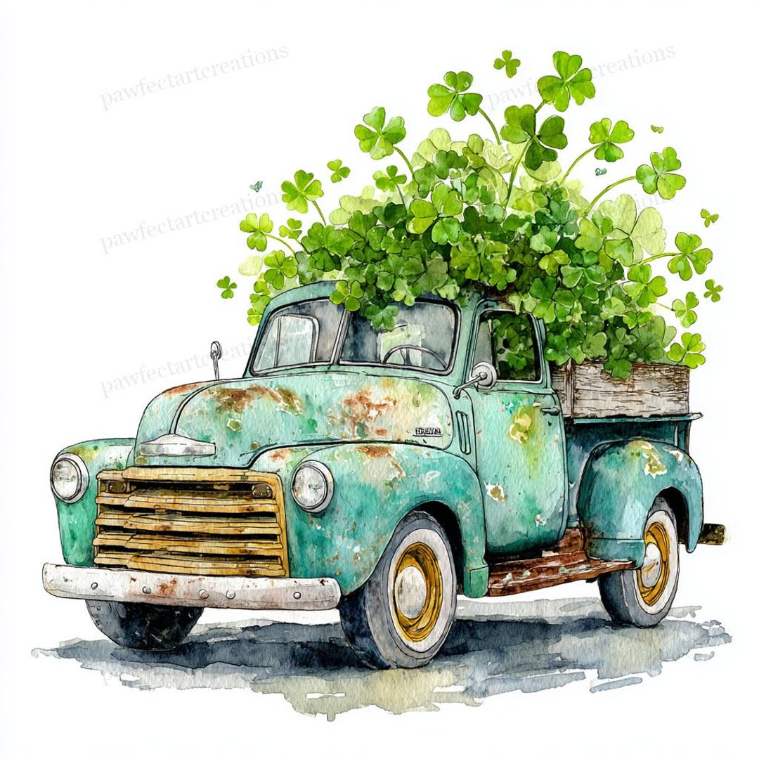 26 St Patrick Truck Clipart, Lucky Vintage Truck With Shamrocks, Irish ...