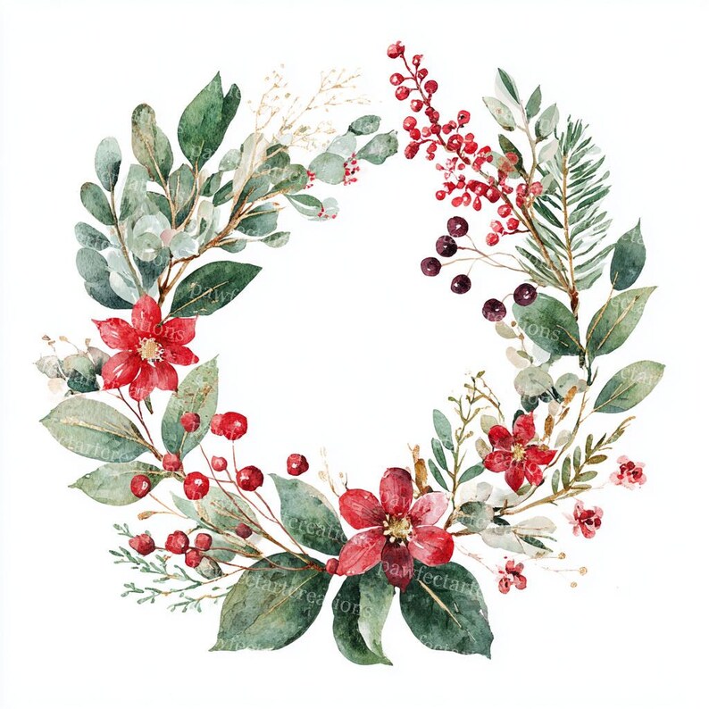 20 Christmas Wreath Clipart, Winter Botanical, Christmas Frames ...