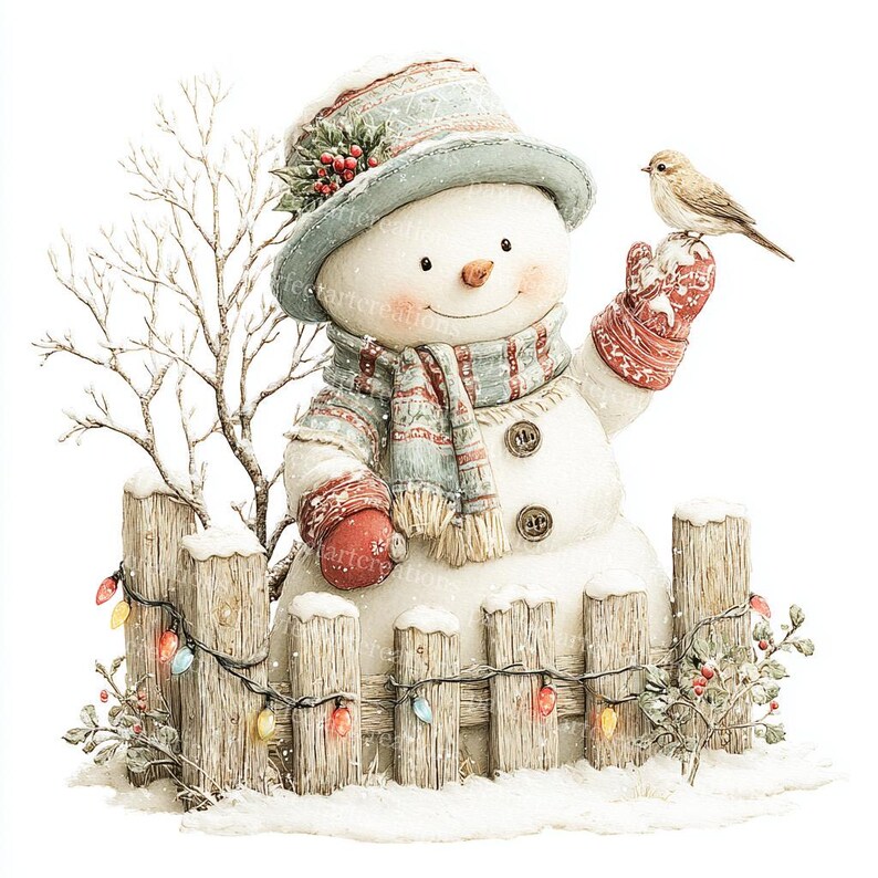 25 Whimsical Christmas Snowman Clipart,festive Holiday Graphics ...