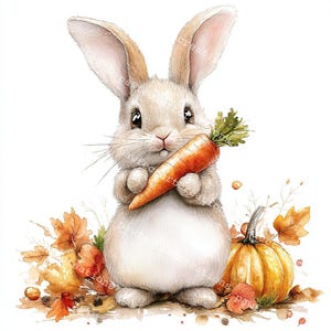 16 Harvester Bunny Clipart, Thanksgiving,set 1,cute Bunny,printable ...