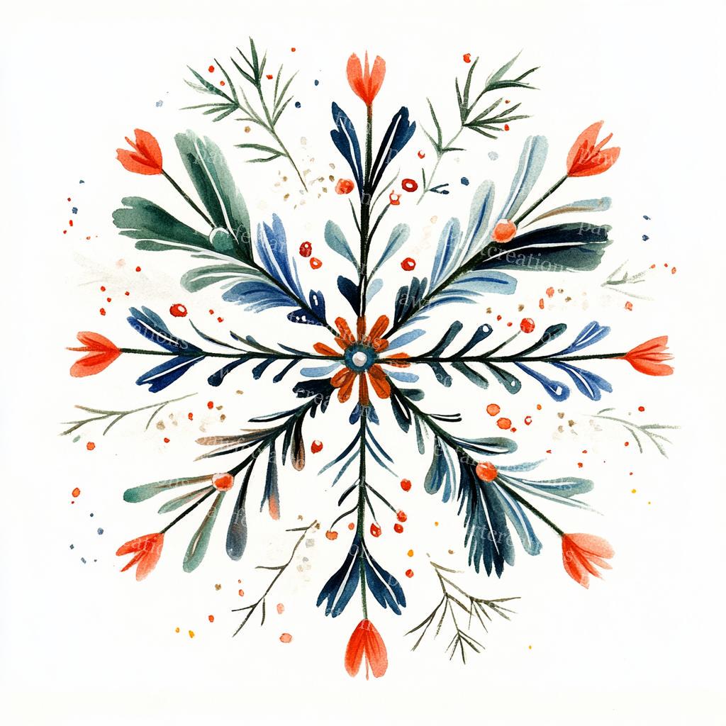 16 Scandinavian Folk Art Snowflake Clipart, Watercolor Snowflake,winter ...