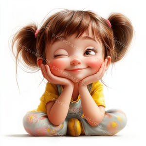 10 Cute Pigtail Girls Clipart, Funny Girl, Pigtails Hair, Printable ...