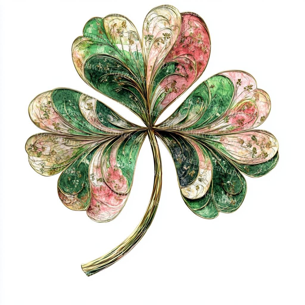 St. Patrick's Day Shamrock Clipart: Watercolor Four Leaf Clover ...
