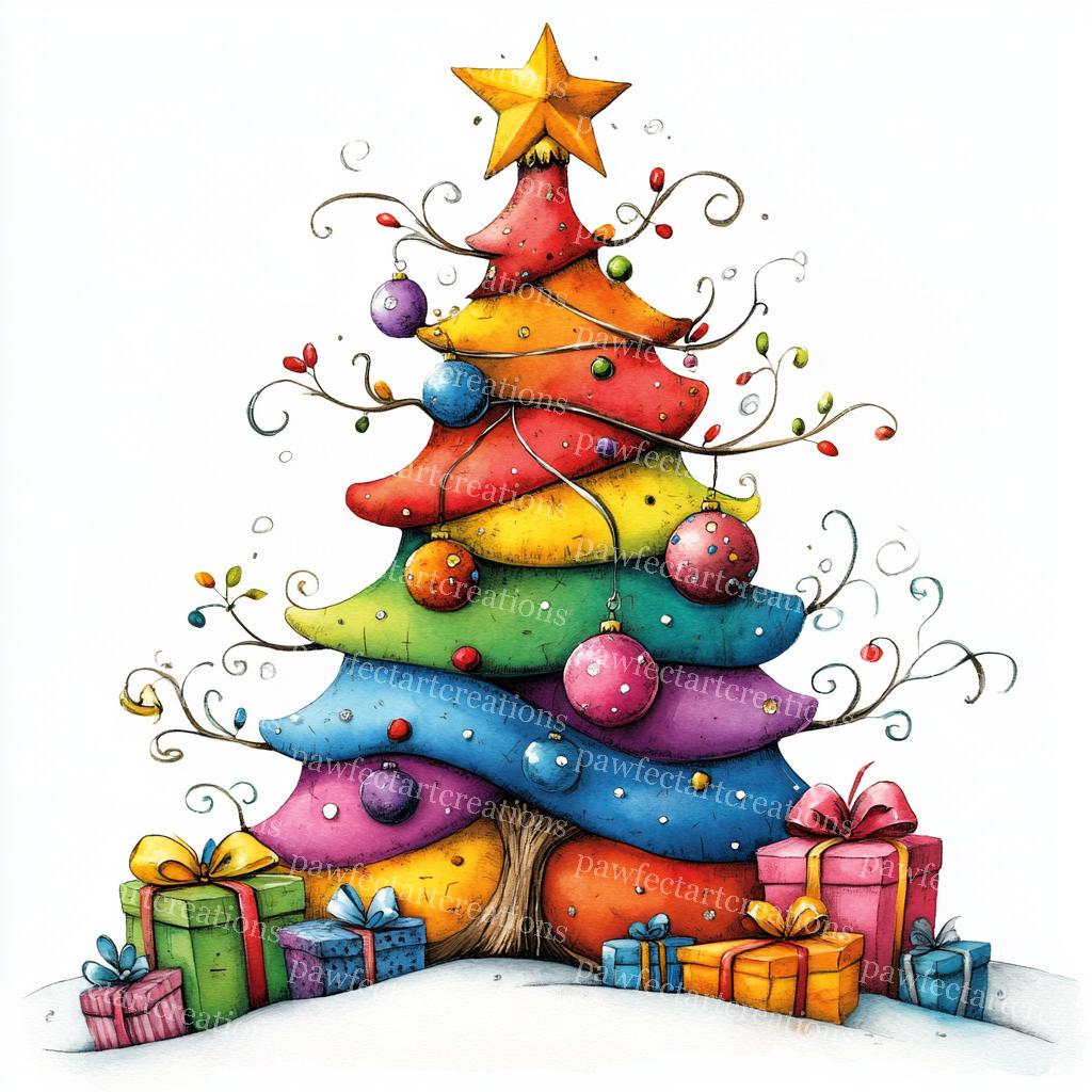 14 Whimsical Christmas Tree Clipart: Watercolor Jpgs for Crafts ...
