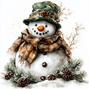 10 Vintage Christmas Snowman Clipart: Retro Watercolor Jpgs (digital ...