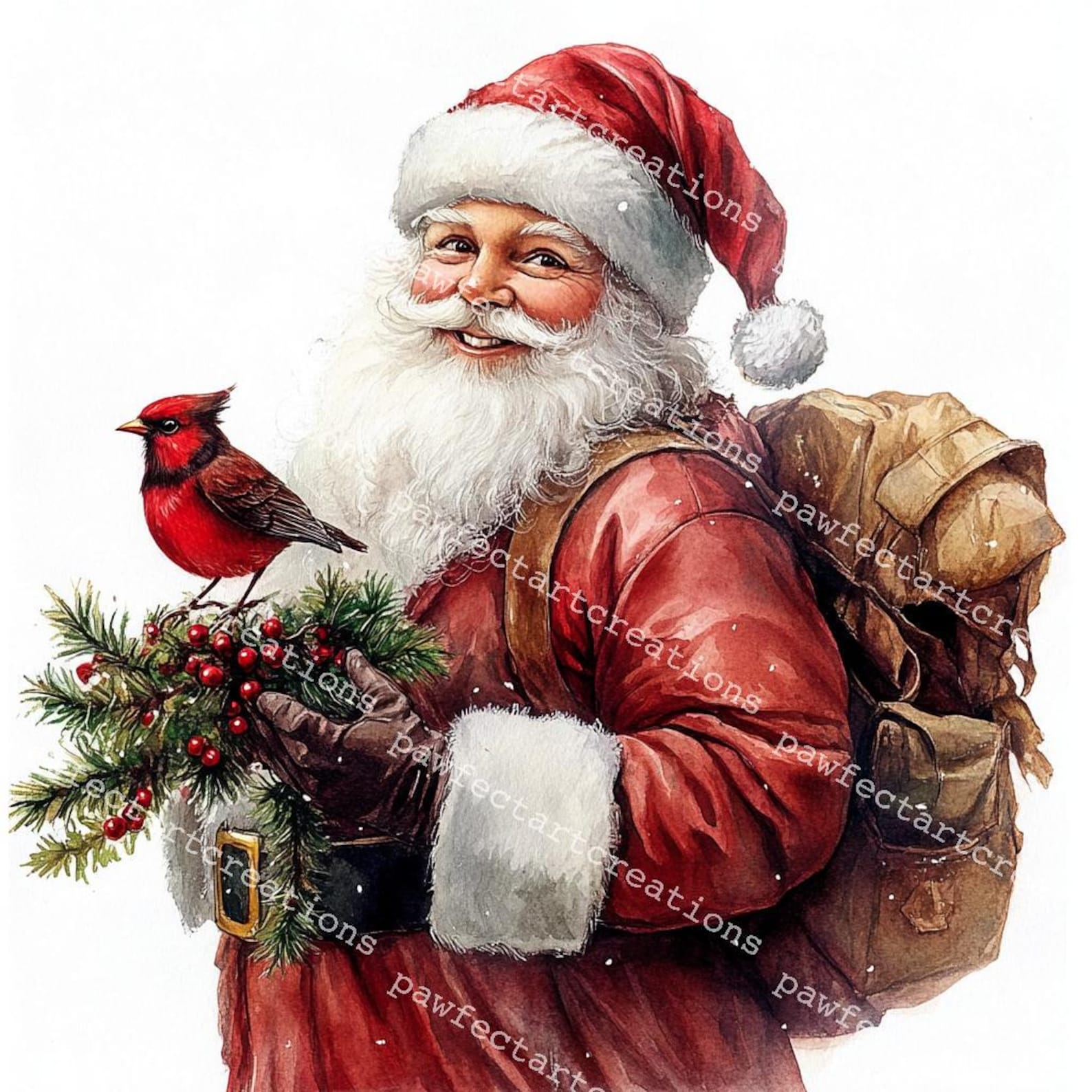 Watercolor Santa Claus Clipart: Christmas Card Art, Junk Journal (JPG ...