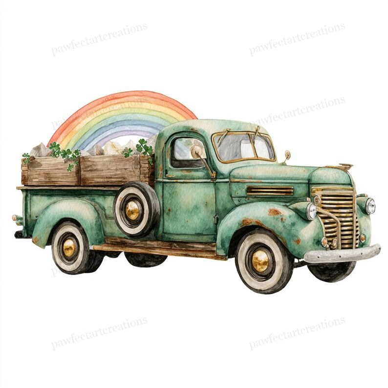 26 St Patrick Truck Clipart, Lucky Vintage Truck With Shamrocks, Irish ...