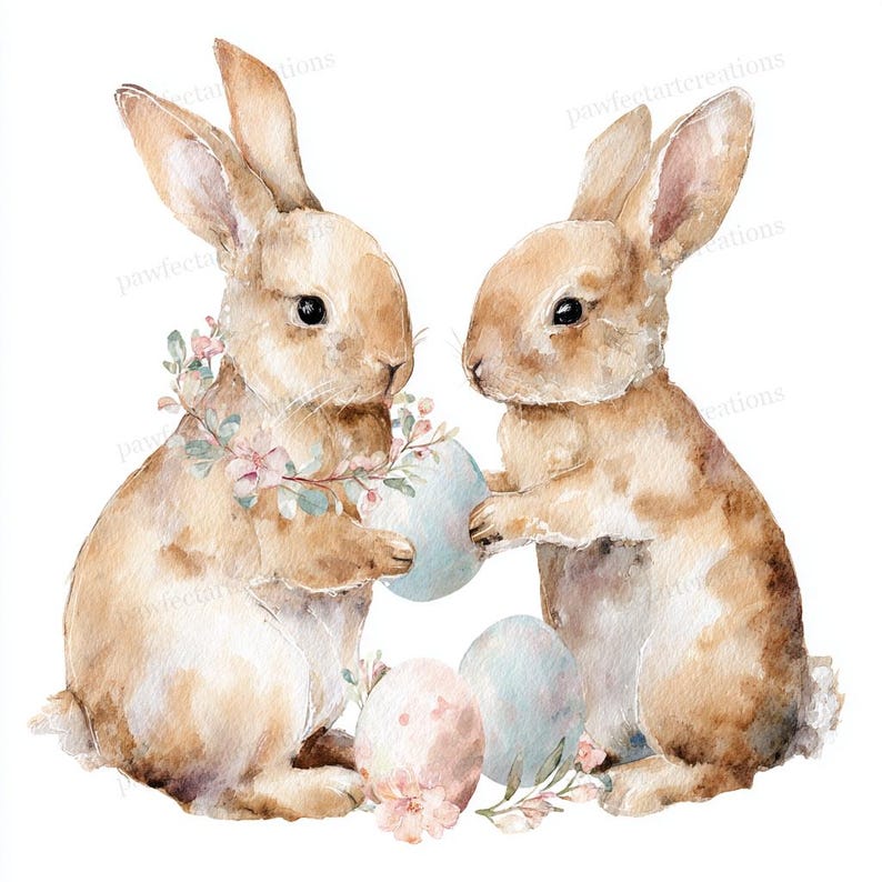 24 Easter Bunny and Egg Clipart, Pastel Spring Nursery Clipart, Digital ...