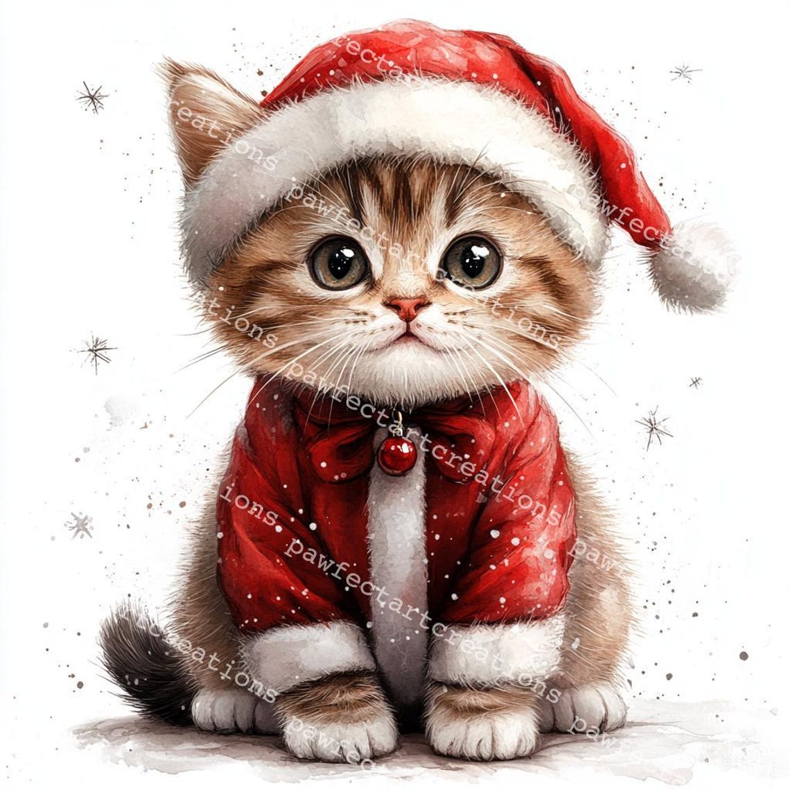 10 Cute Christmas Cat Clipart, Adorable Santa Kitten Clipart, Printable ...