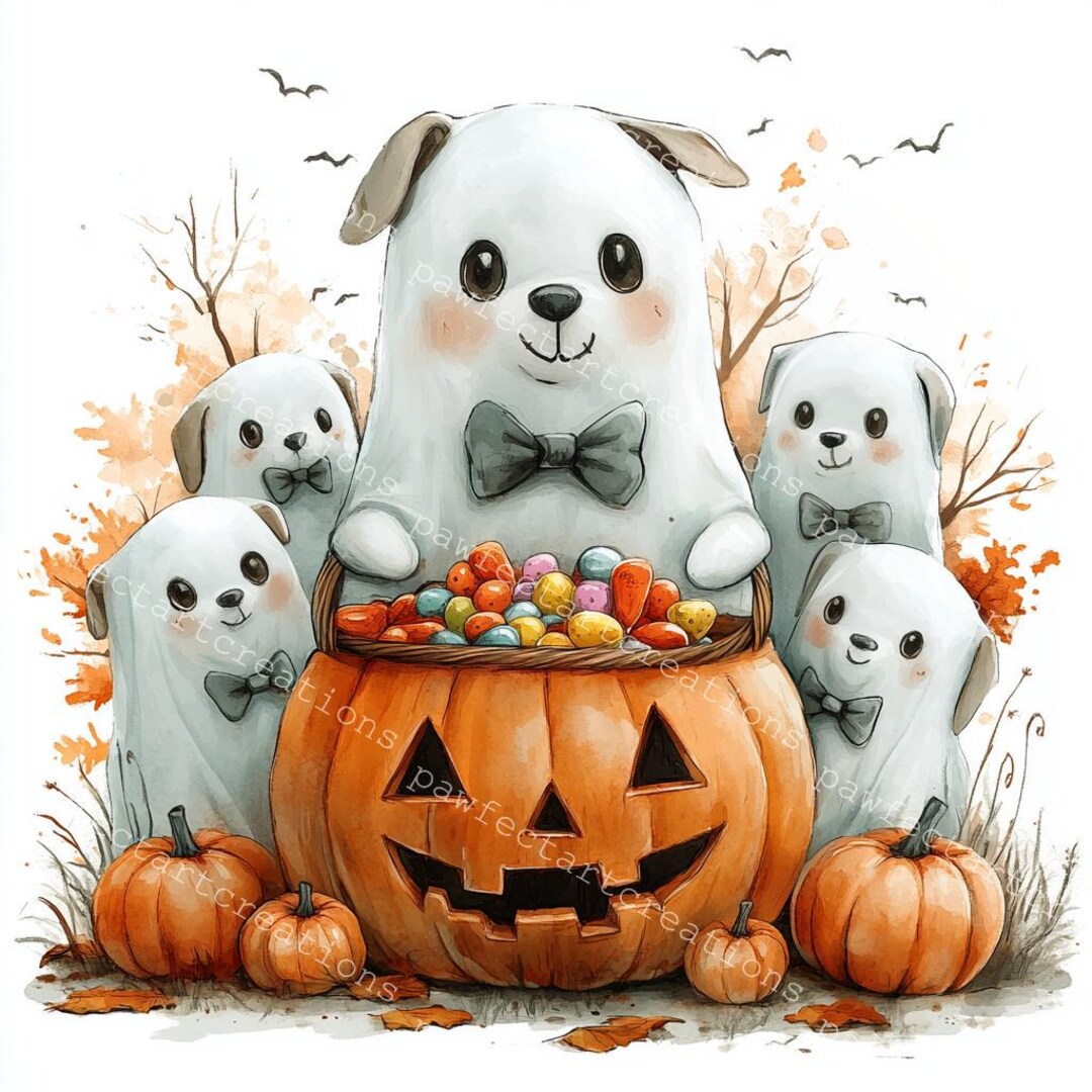 10 Cute Dog Ghost Clipart, Halloween Dog, Spooky Dog, Printable ...