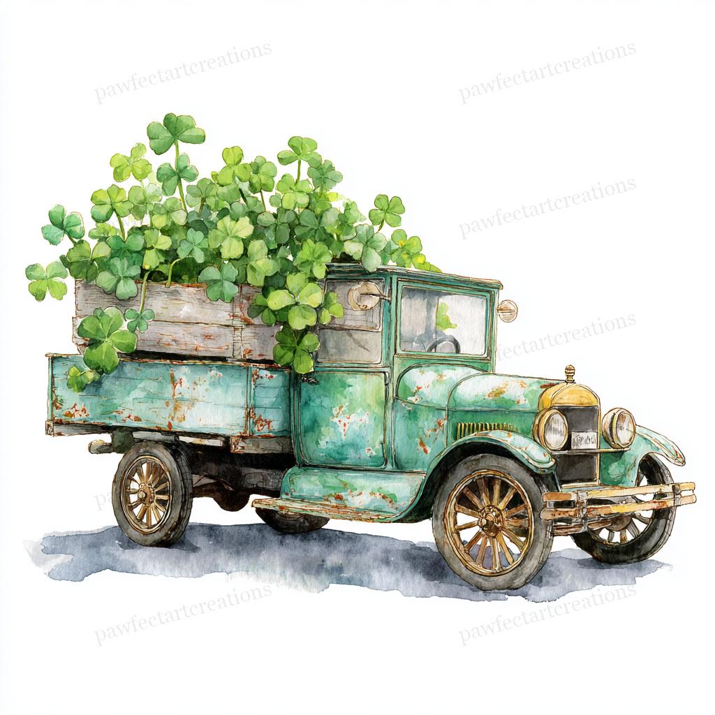26 St Patrick Truck Clipart, Lucky Vintage Truck With Shamrocks, Irish ...