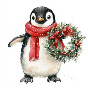 10 Christmas Penguin Clipart: Watercolor Baby Penguins (digital ...
