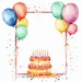 Birthday Balloon Frame Clipart: Watercolor Celebration (digital ...