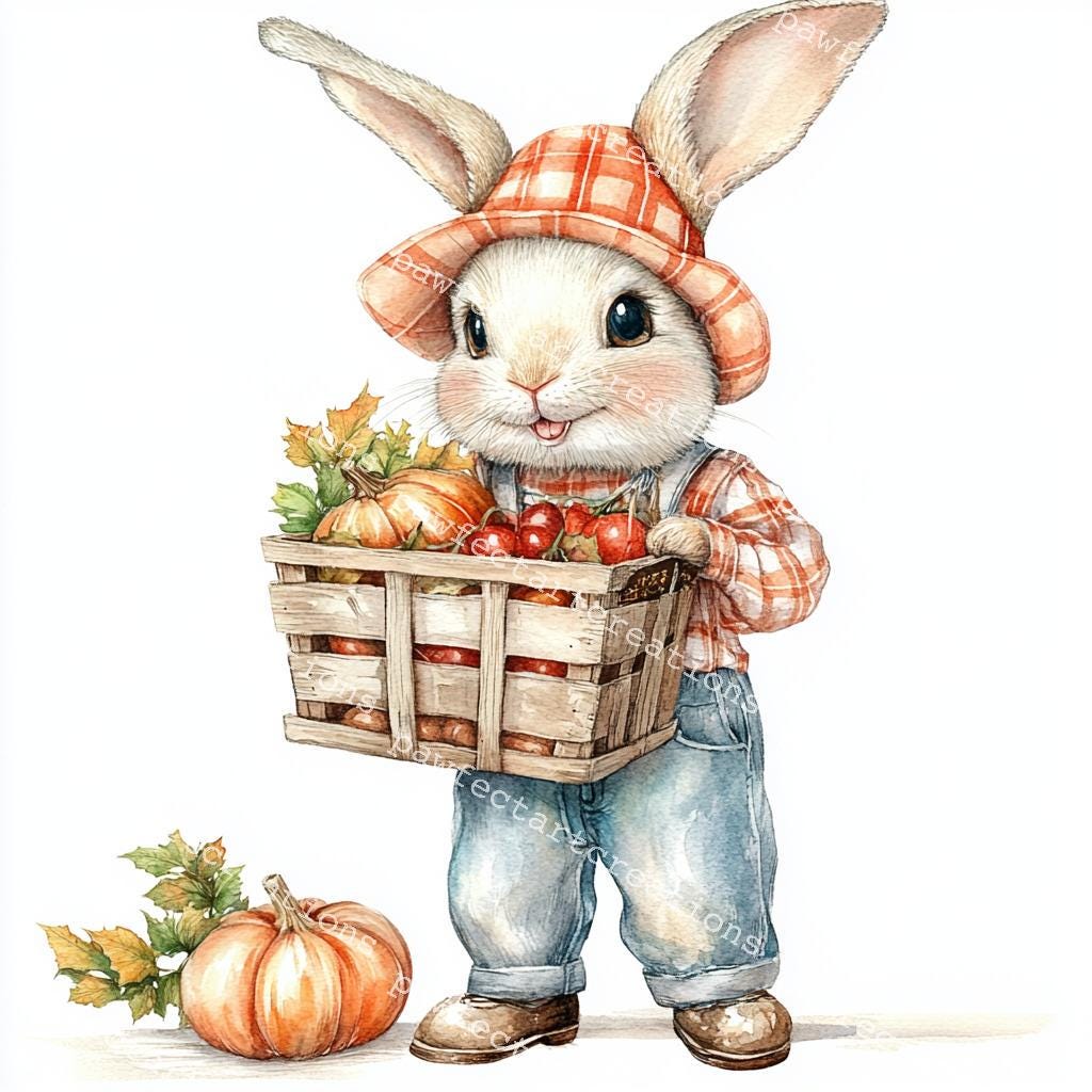 16 Harvester Bunny Clipart, Thanksgiving,set 1,cute Bunny,printable ...
