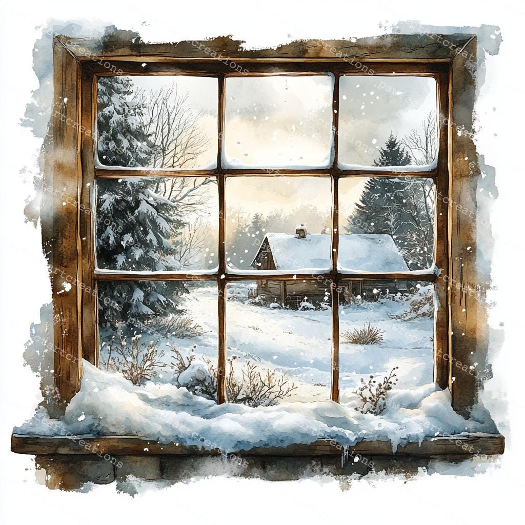 Winter Window View Clipart: Christmas Landscape Watercolor (digital Download) - Etsy