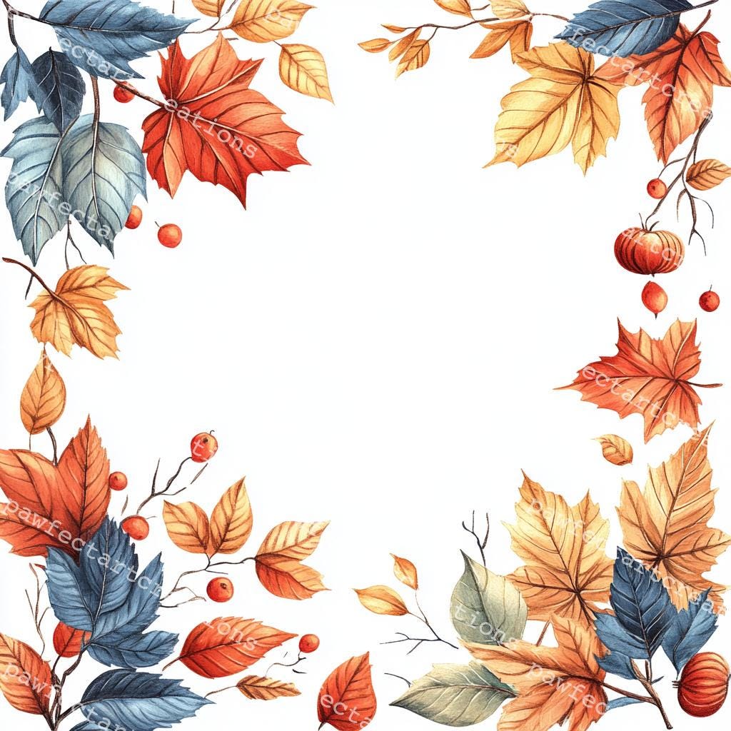Autumn Leaves Frames Clipart: Watercolor Fall Borders (digital Download ...