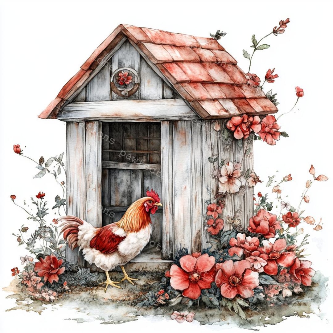 Watercolor Chicken Coop Clipart: Farm Animal Jpgs (digital Download) - Etsy