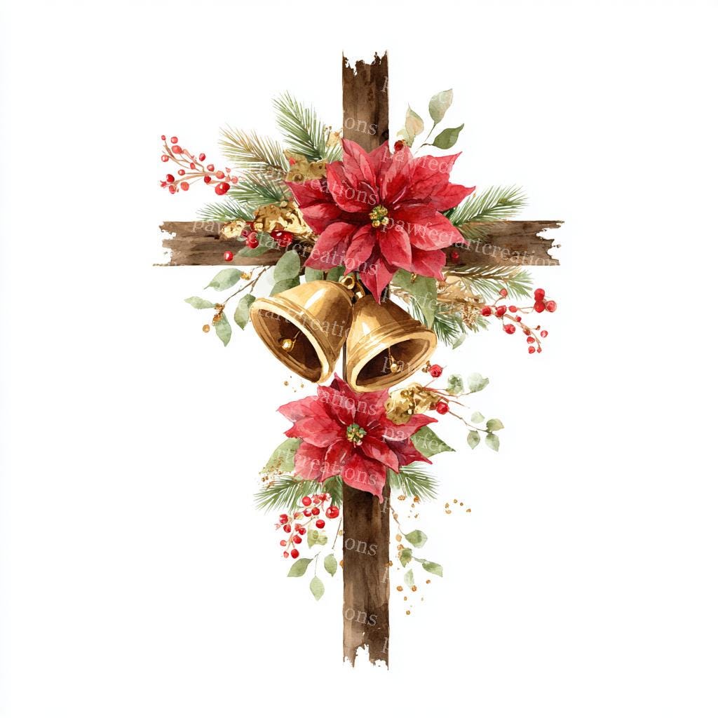 20 Christmas Cross Clipart, Christmas Card, Cross Print, Christmas ...