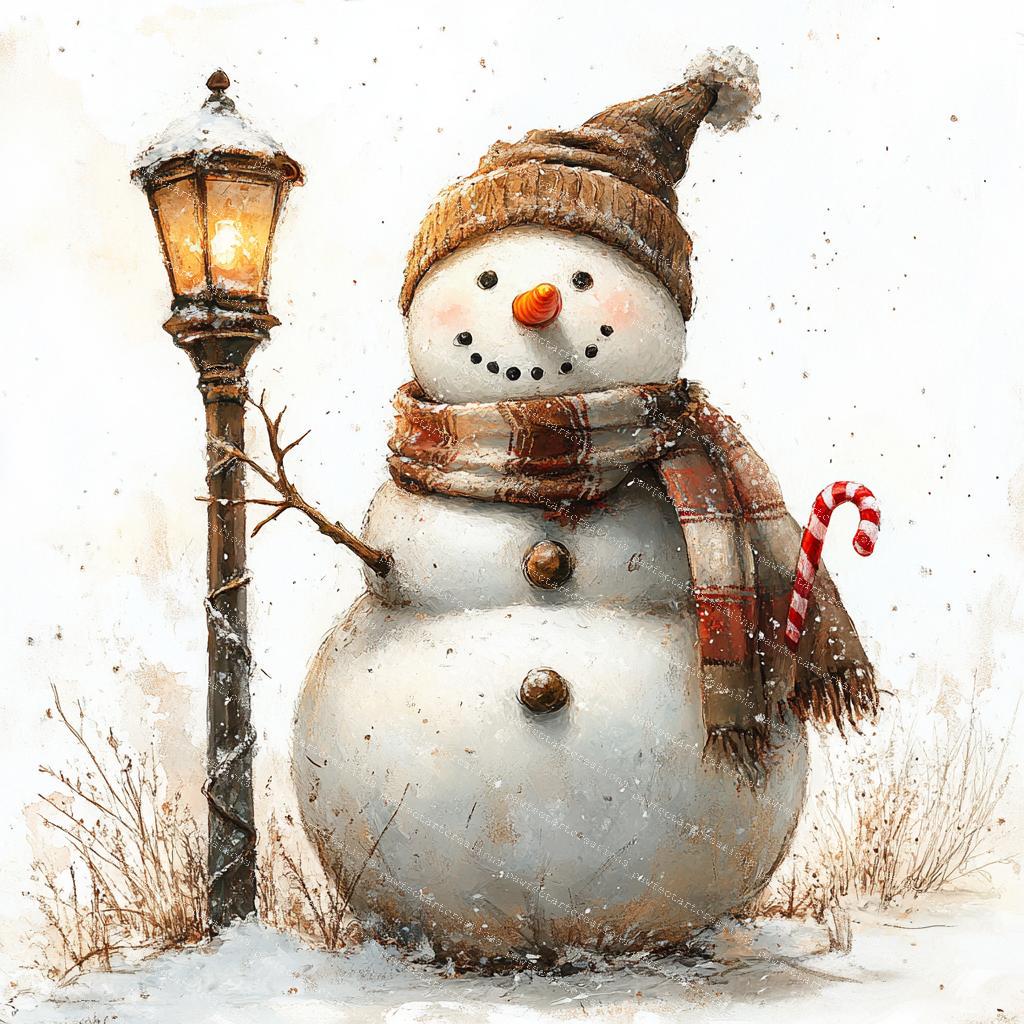 Vintage Christmas Snowman Clipart: Retro Watercolor Jpgs (digital ...