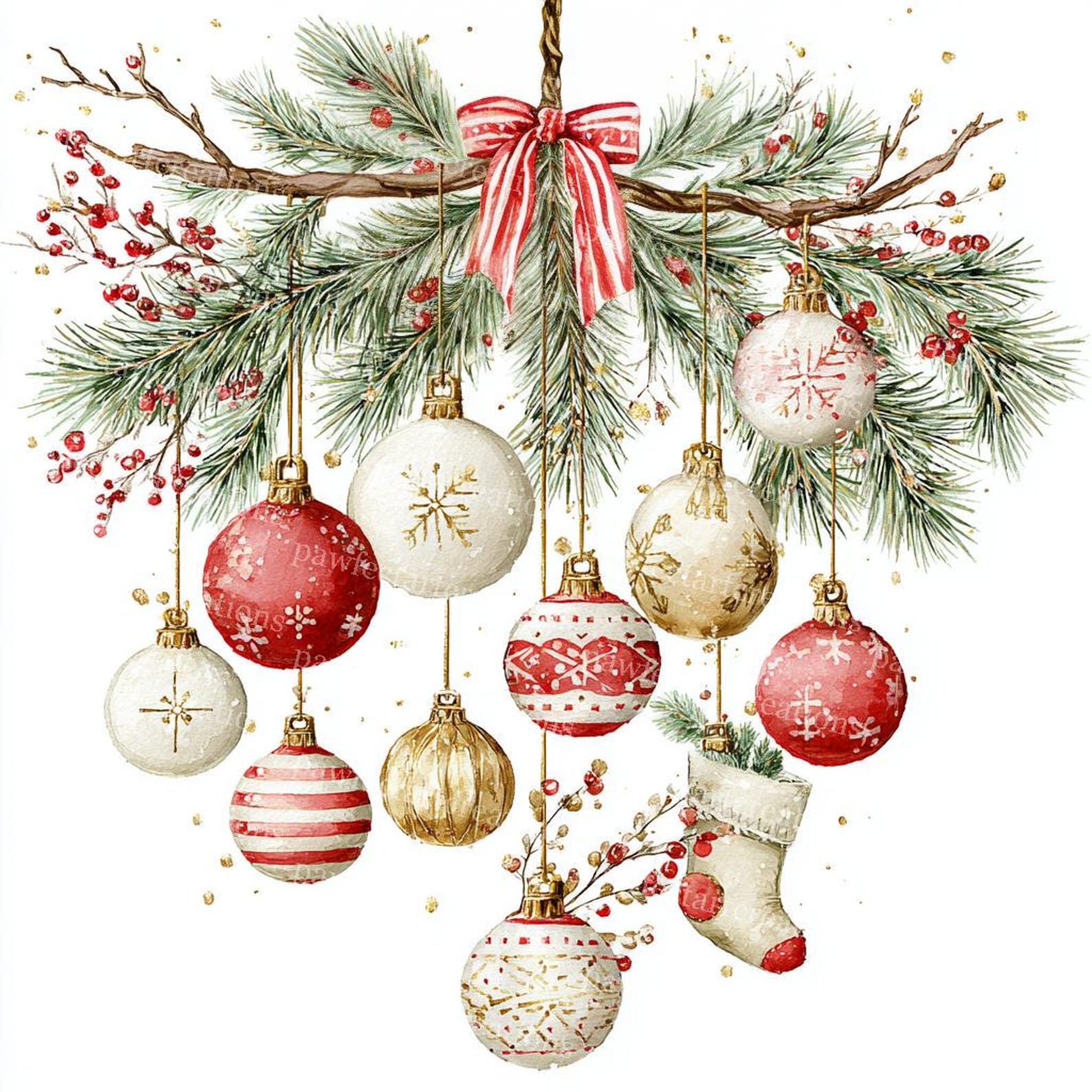 24 Christmas Decor Clipart, Christmas Hanging, Christmas Bauble ...