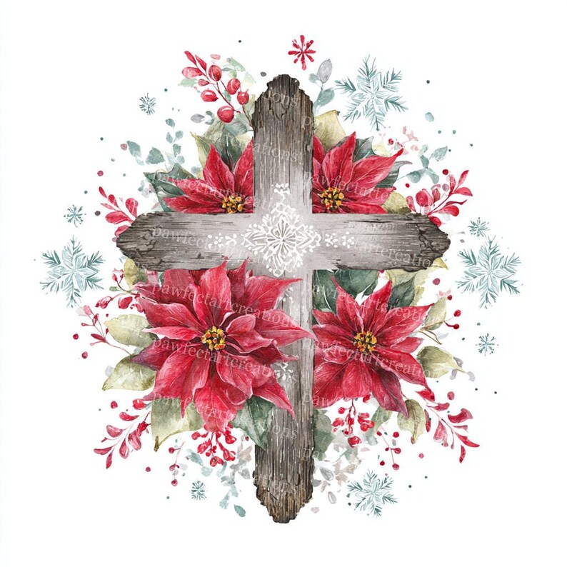 20 Christmas Cross Clipart, Christmas Card, Cross Print, Christmas ...