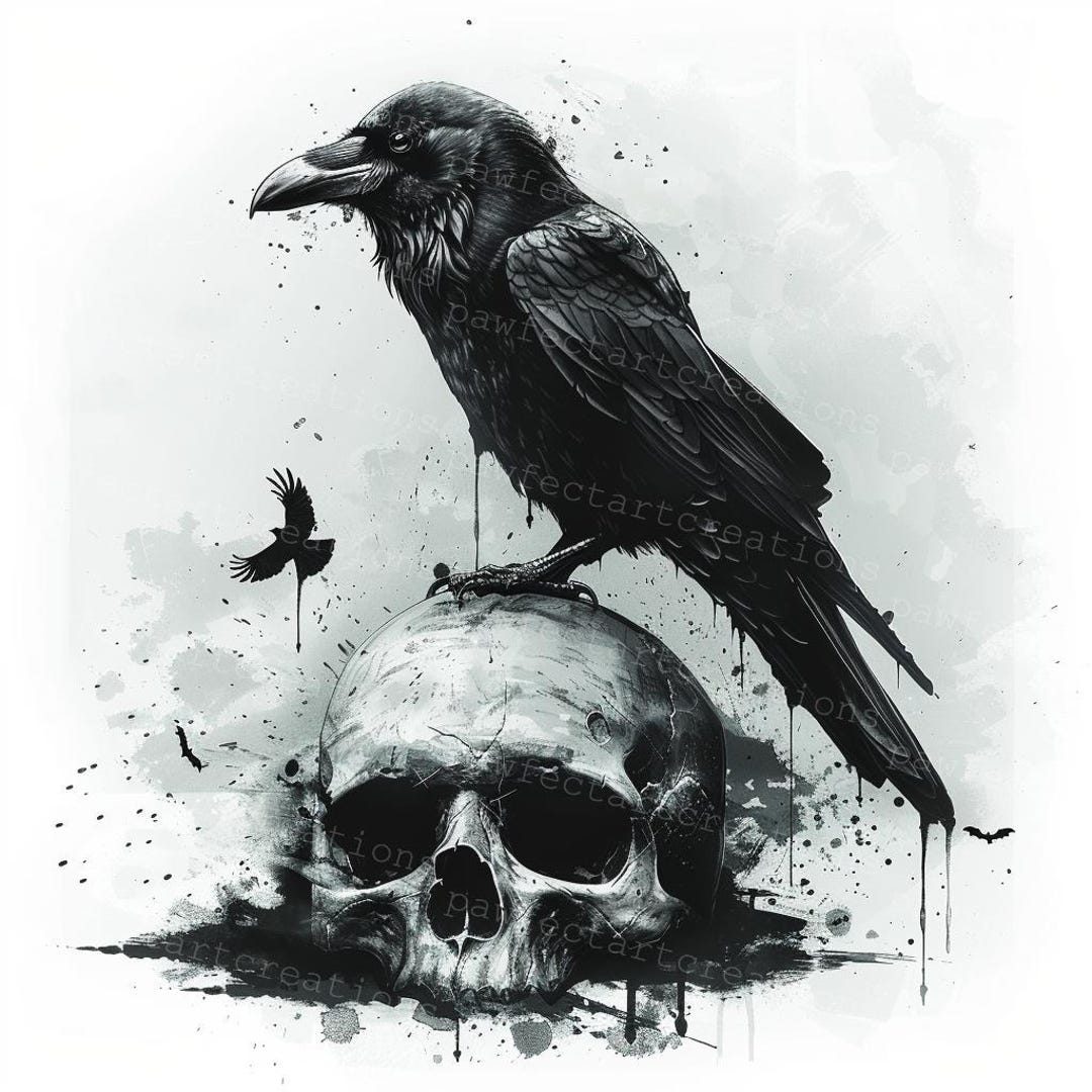 Halloween Crow Clipart: Watercolor Raven, Junk Journal (digital ...