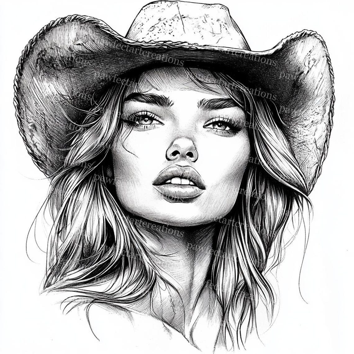 15 Cowgirl Clipart: Western Pen & Ink Art, Printable Watercolor ...