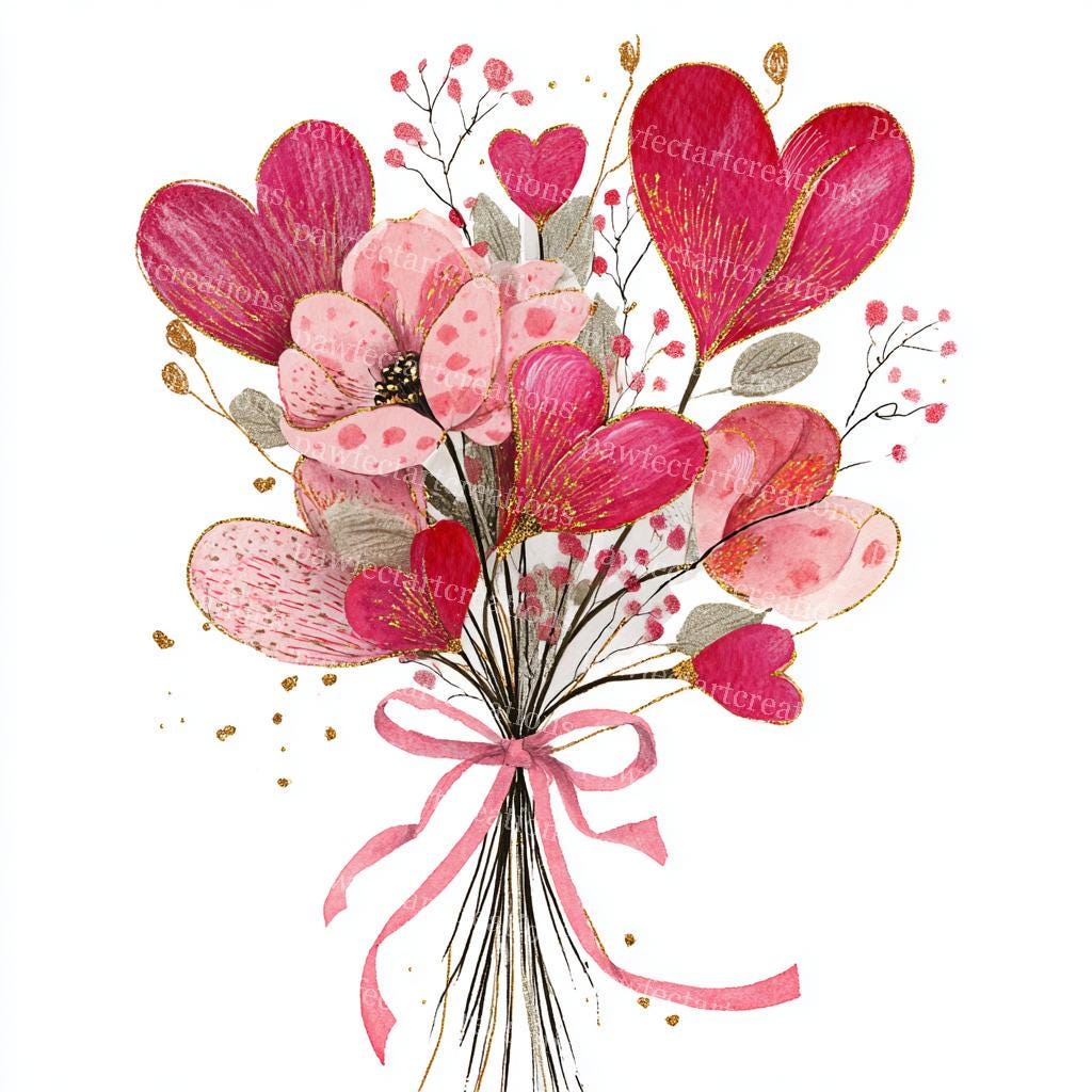 20 Valentine Heart Bouquet Clipart, Valentine Day Bouquet, Romantic ...
