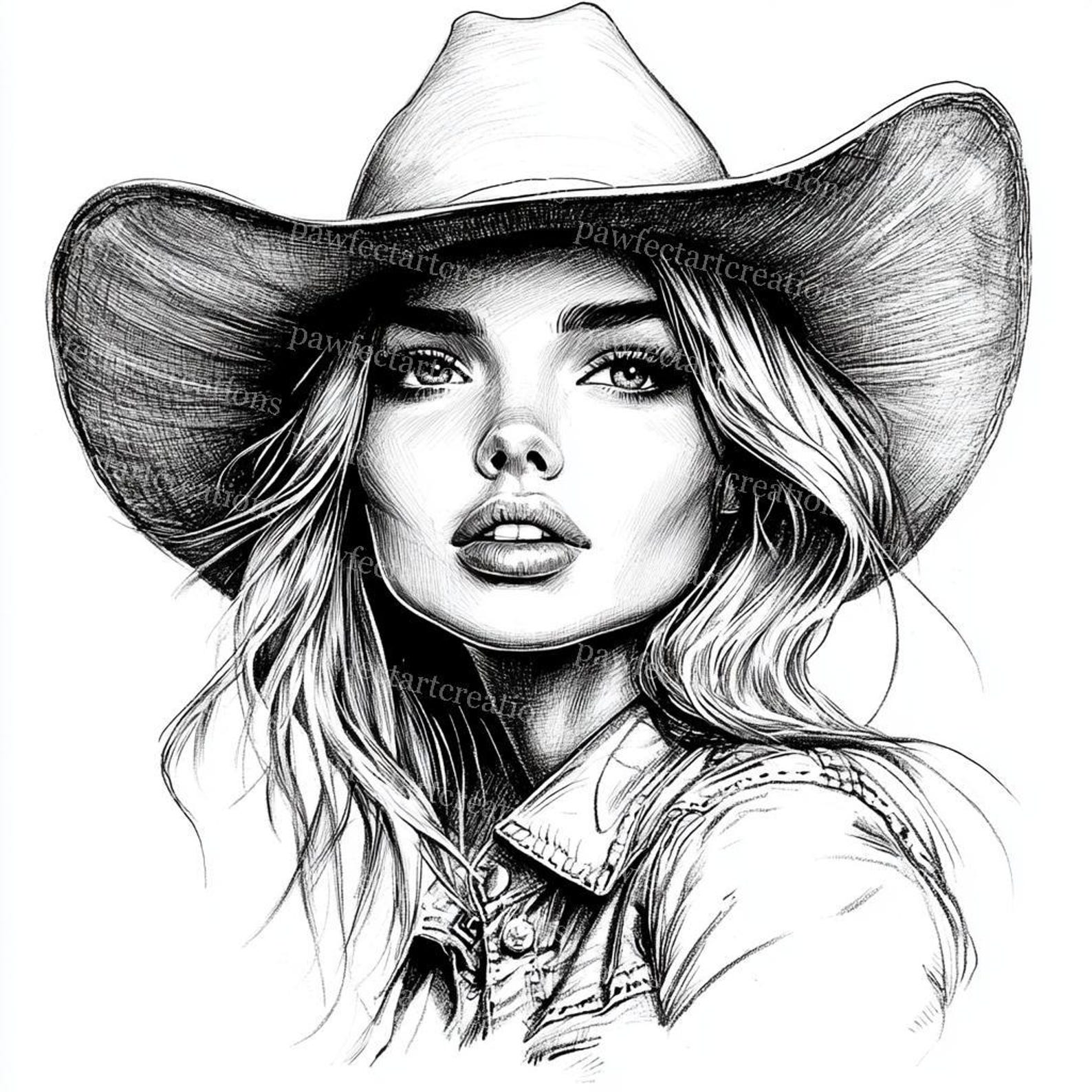 15 Cowgirl Clipart: Western Pen & Ink Art, Printable Watercolor ...