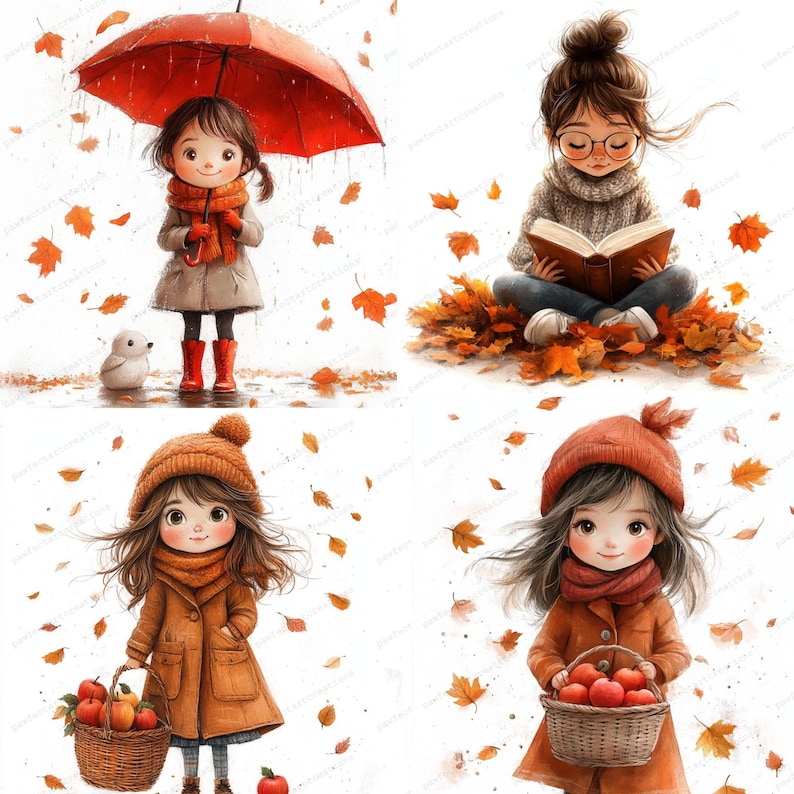 Autumn Girl Clipart: Watercolor Fall Season Art (digital Download) - Etsy