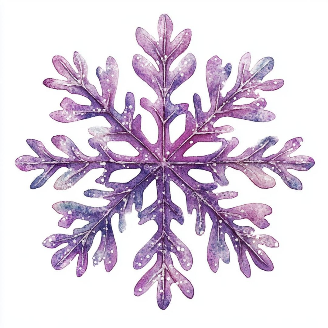 12 Purple Snowflake Clipart, Watercolor Snowflake, Winter Crafts ...